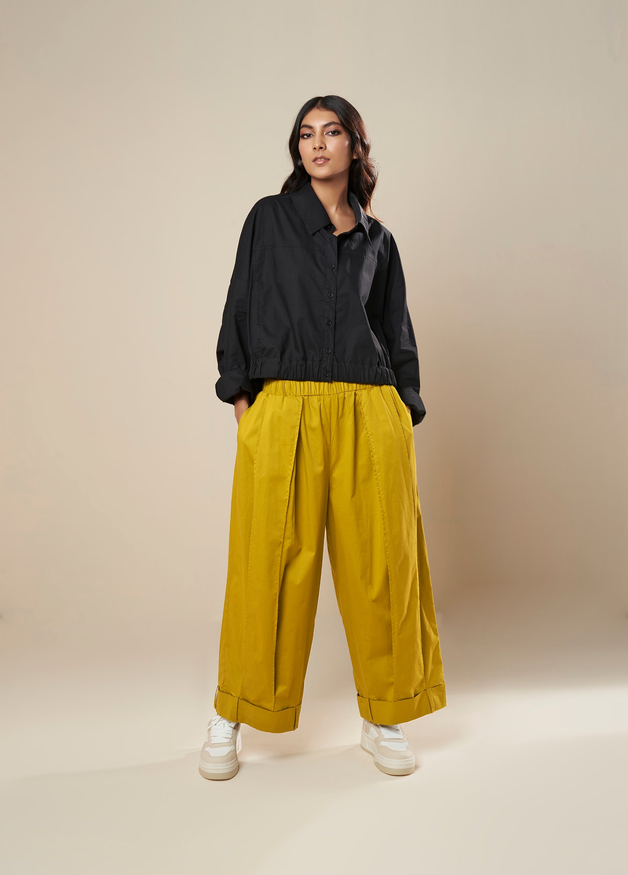 DECONSTRUCTED SHIRT WITH HEM ELASTIC AND BACK STRAPS – WhimByPoorvi